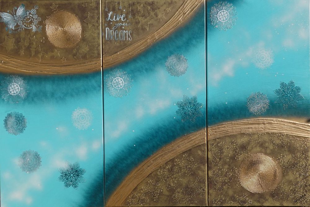 Abstrakte Gemälde A973 ⚡️ großes Triptychon - 100x150cm | Kaufen auf Ricardo