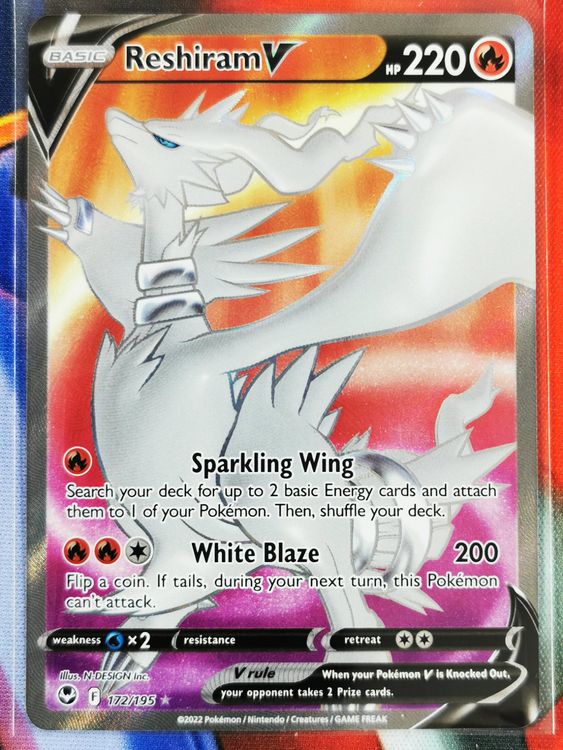 Pokemon Reshiram V Full Art 172/195 Silver Tempest EN (Neu (gemäss ...