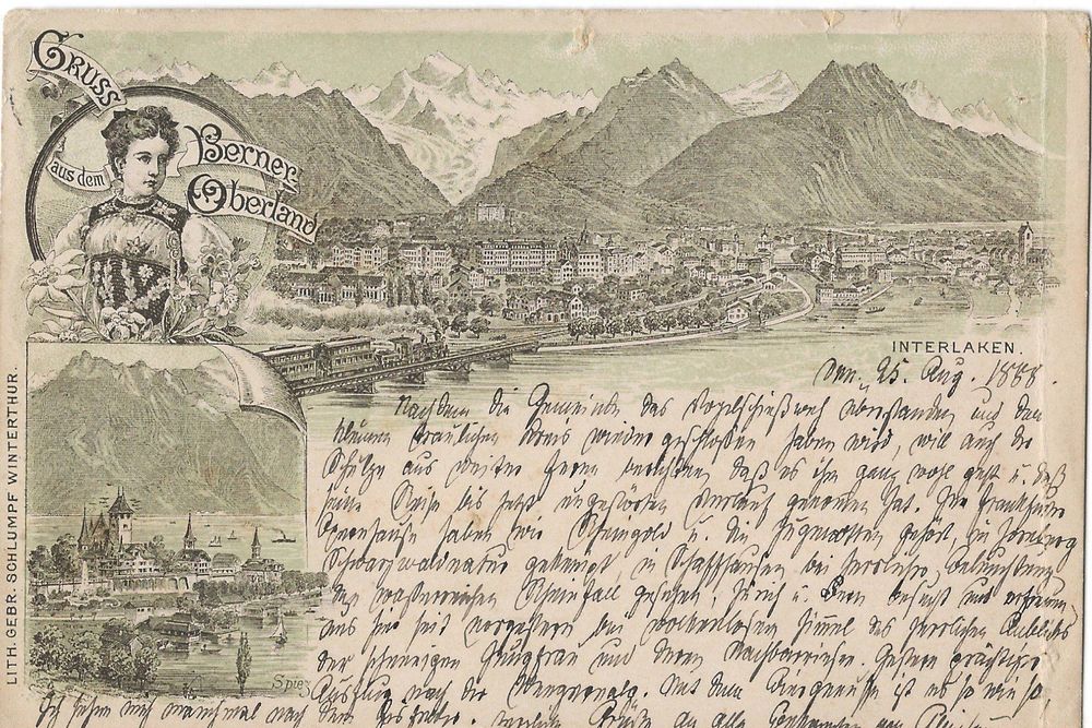 Litho Vorläufer 1888! Gruss vom Berner Oberland, Interlaken | Kaufen auf Ricardo