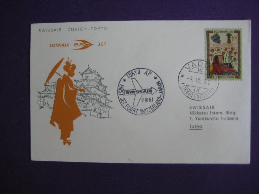 Erstflugbrief VADUZ/FL-ZH- TOKYO12.IX.1961!!! | Kaufen auf Ricardo