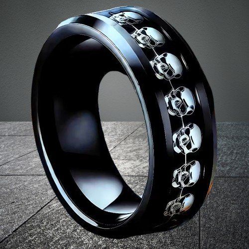 💀 Skull Power – Schwarzer Edelstahlring 8mm, Gr. 6 🖤 (Neu und ...