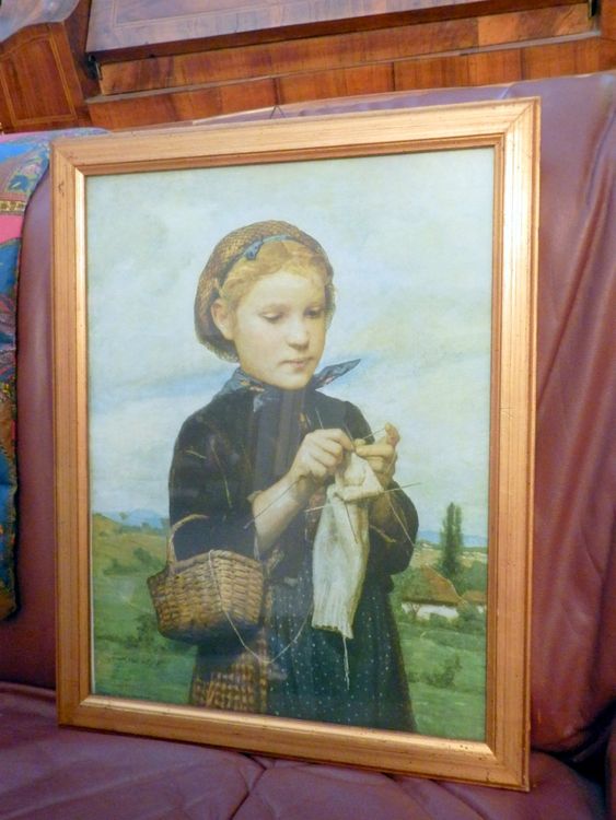 Albert Anker Druck, strickendes Mädchen und Schulknabe 1875 (Gebraucht ...