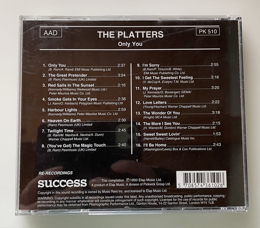 The Platters - Only You - CD - Top Zustand - Kult! (Gebraucht) in Wila für CHF 1 – mit Lieferung ...