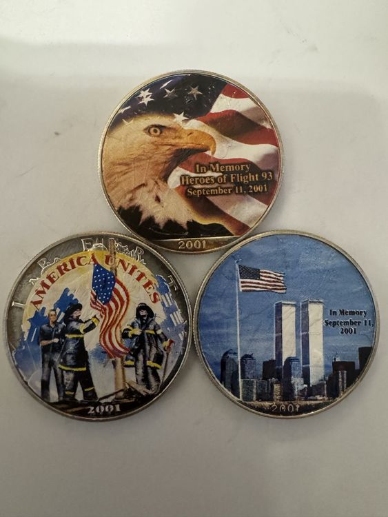 3 x Eagle Dollar coloriert 1 Unze Silber. 11. September 2001 (Gebraucht ...