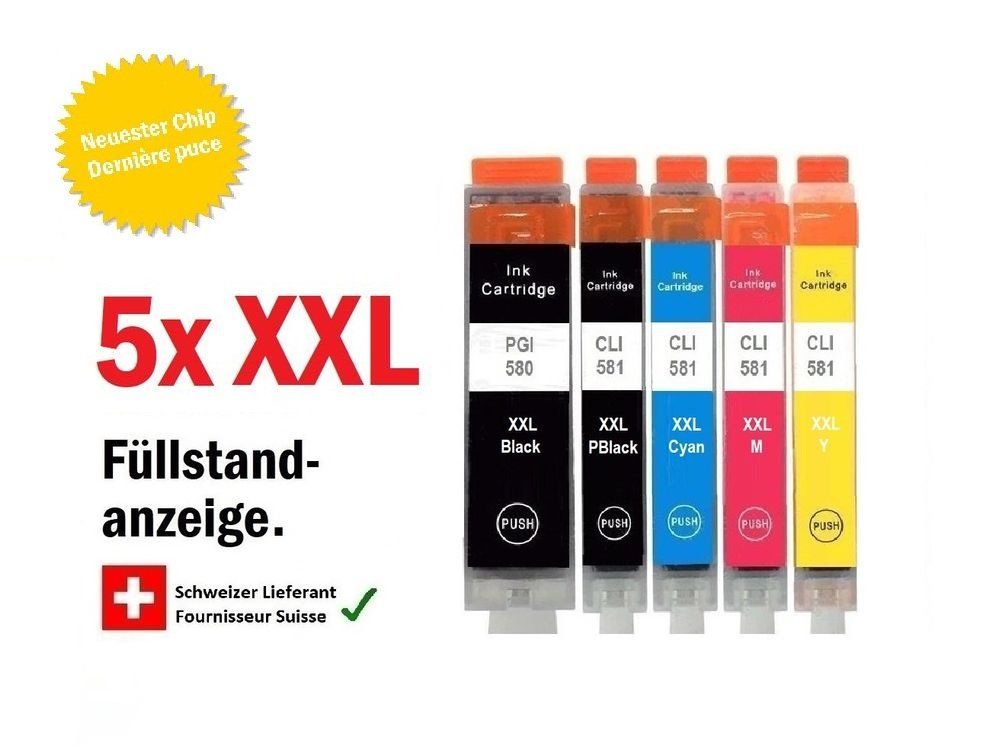 PGI-580 / CLI-581 - XXL Drucker-Patronen kompat. Canon (5x) (Neu ...