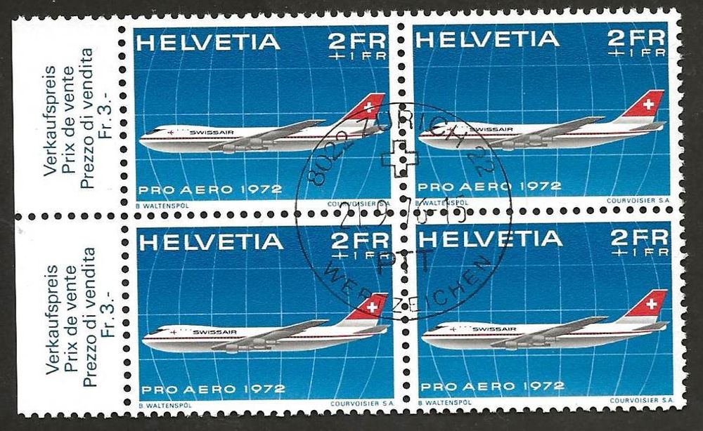 RS Schweiz 1972 Viererblock Flugpost Zürich Kat. 10.- SWISSA | Kaufen ...