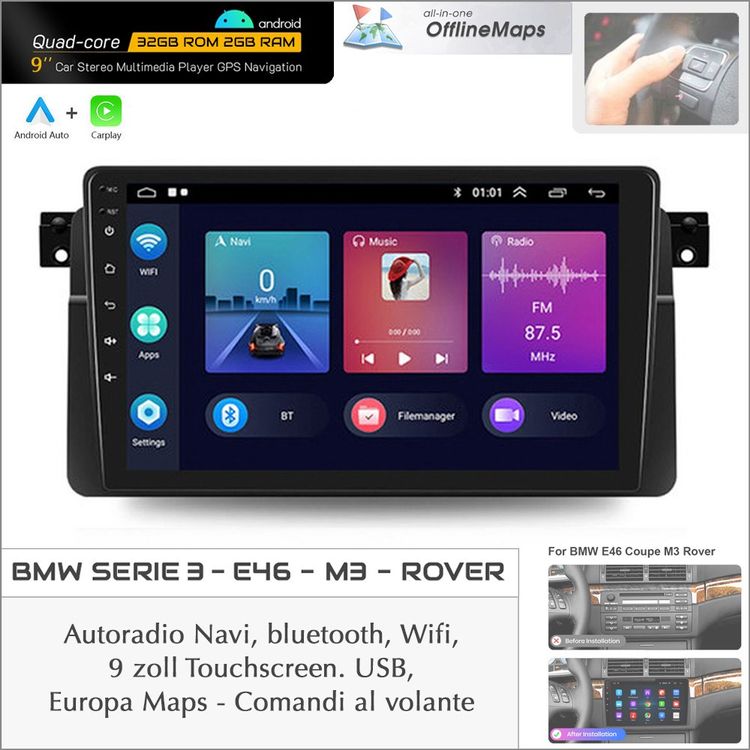 Autoradio für Bmw Serie 3 E46 M3 Carplay 32GB 2GB Navi (Neu und originalverpackt) in Chiasso für ...