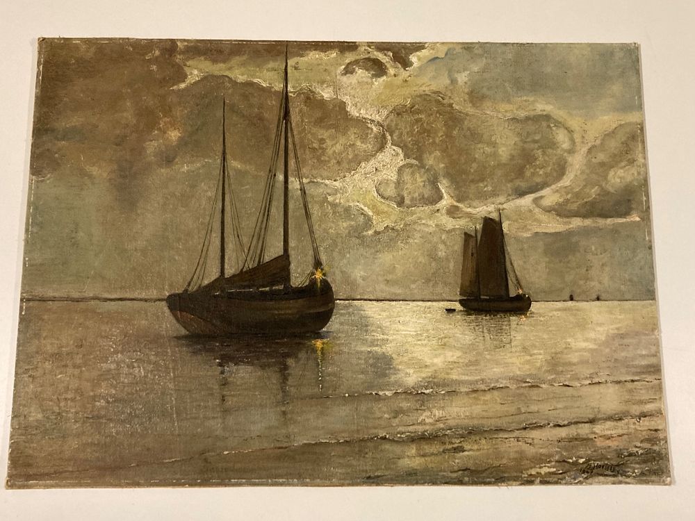 M. Hoessly 1947 Landschaftsgemälde mit Segelschiffen, Meer (Gebraucht) in Hirzel für CHF 35 ...