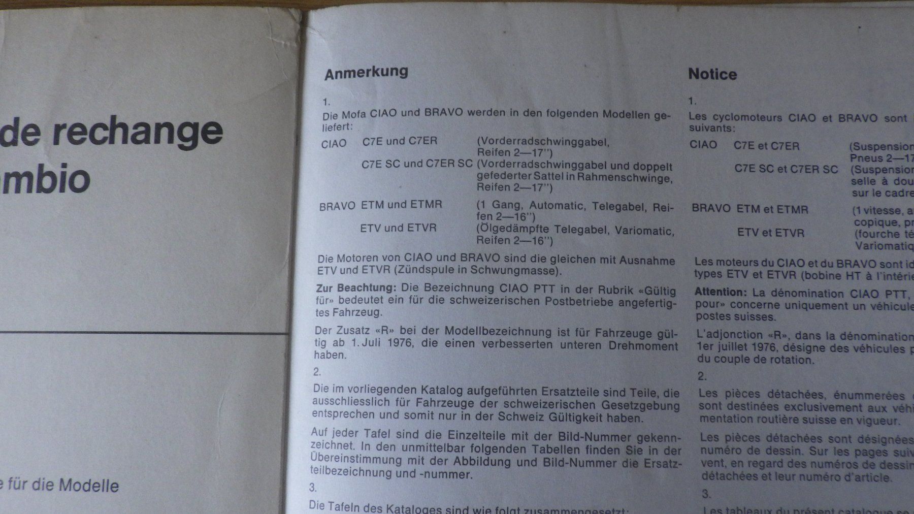 ROLLAG PIAGGIO MOFA CIAO BRAVO ERSATZTEILKATALOG 1976/77 (Gebraucht) in ...