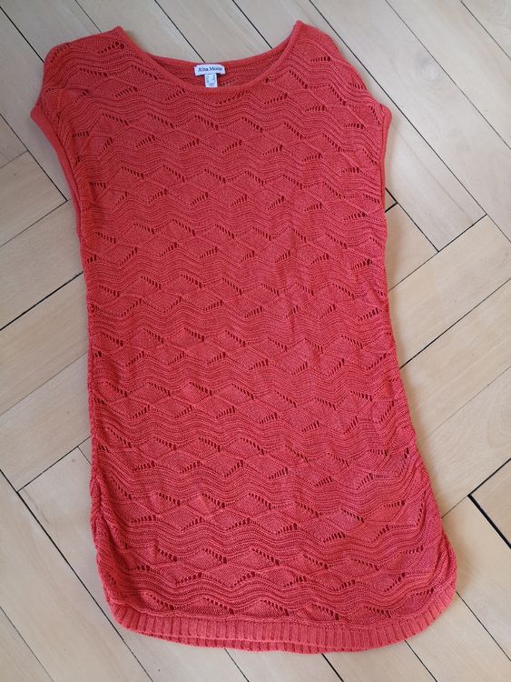 Stricktop Pulli lang orange mit Lochmuster Alba Moda 40 (Gebraucht) in ...