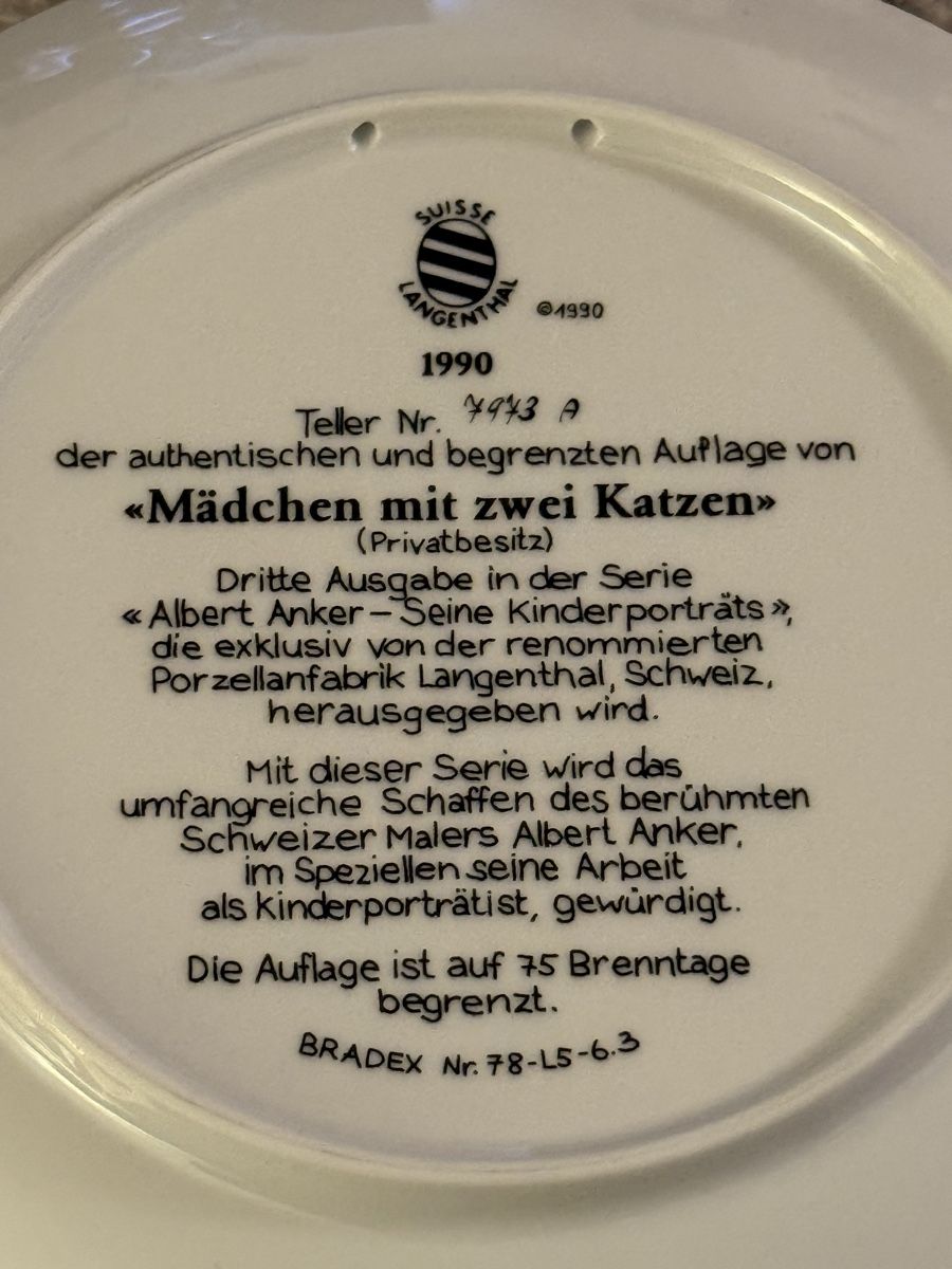 Decoration Albert Anker – Langenthal 1990 – Édition limitée (Gebraucht ...