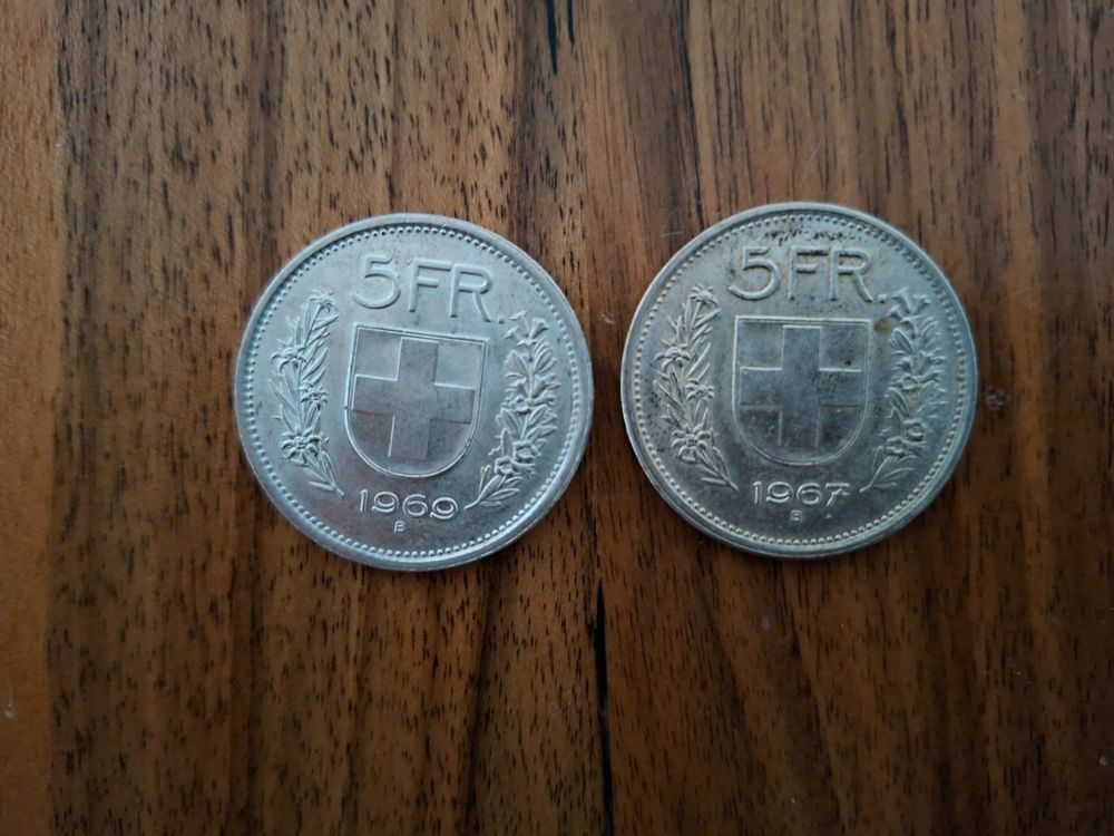 5 Fränkler Jahrgang 1967 und 1969, Schweizer Münzen, Top (Gebraucht) in ...