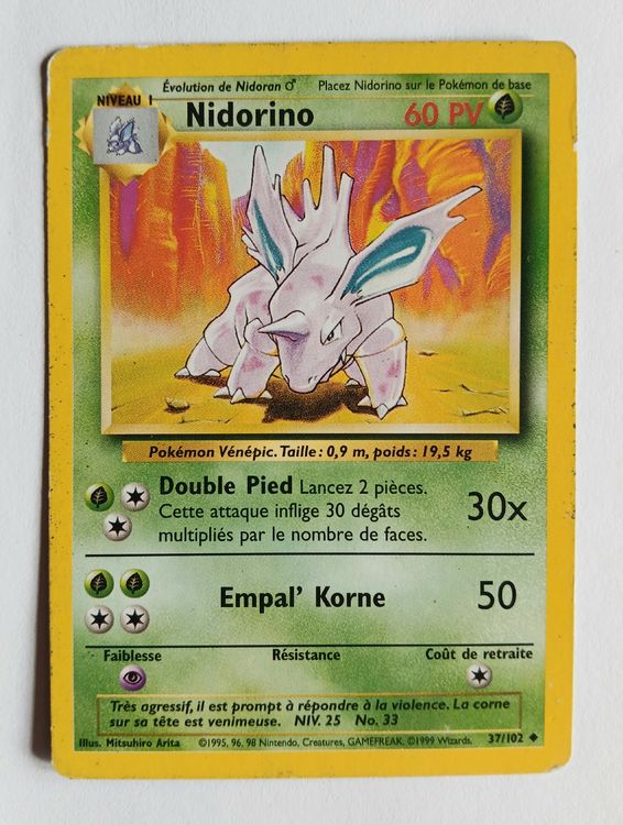 Carte Pokémon Nidorino 37/102 FR 1999 | Kaufen auf Ricardo