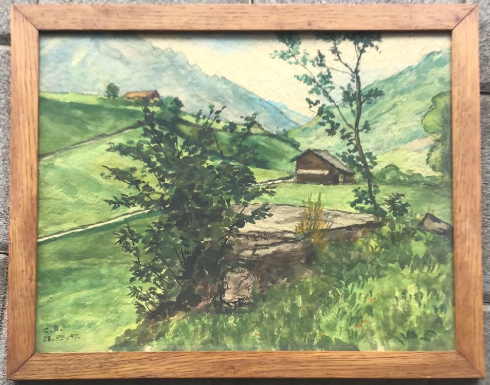 Berglandschaft Aquarell Monogrammiert | Kaufen auf Ricardo