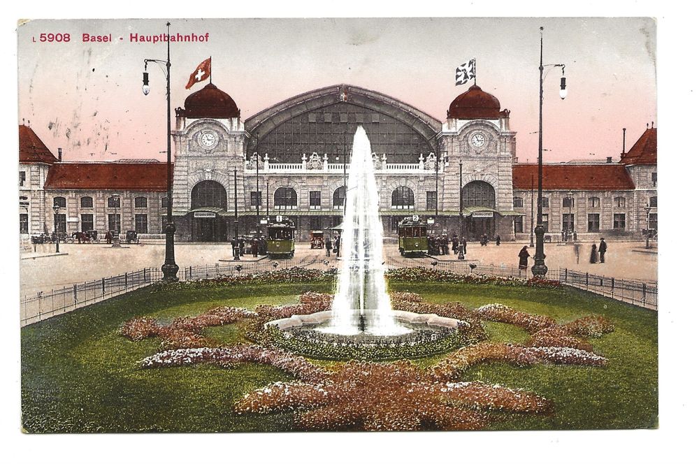 Basel - Stadt - Hauptbahnhof - Tram - Springbrunnen - 1912 | Kaufen auf ...
