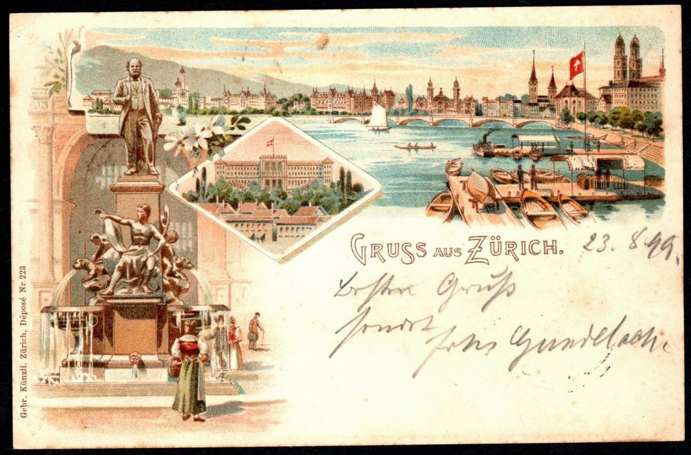AK Gruss aus Zürich 1899 farb Litho nach München ab 1.- (Neu und originalverpackt) in Zürich für ...