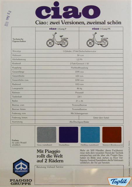 MOFA PROSPEKT - PIAGGIO - CIAO 1-GANG & 1-GANG PX - 1981 (Gebraucht) in Unterägeri für CHF 19 ...