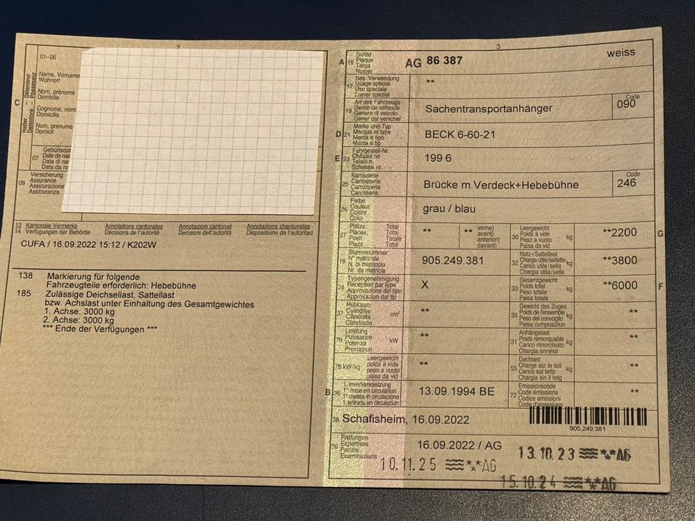 Anhänger 6 t (Gebraucht) in Wildegg für CHF 5300 – nur Abholung auf ...