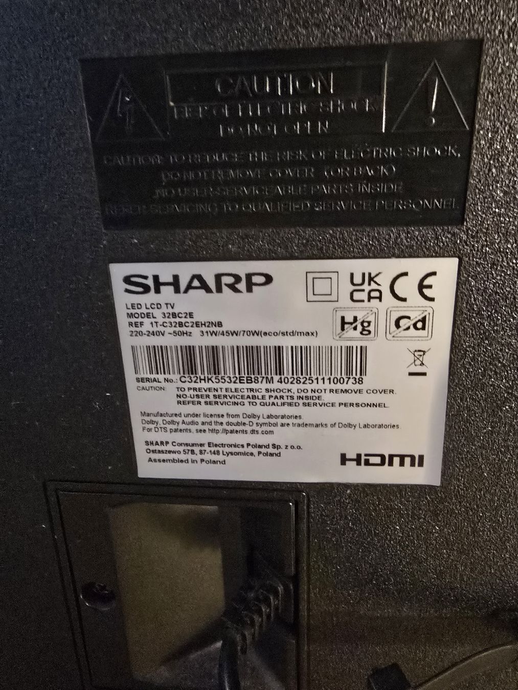Sharp LED TV 32 Zoll (Modell 32BC2E) inkl. Fernbedienung (Gebraucht) in ...