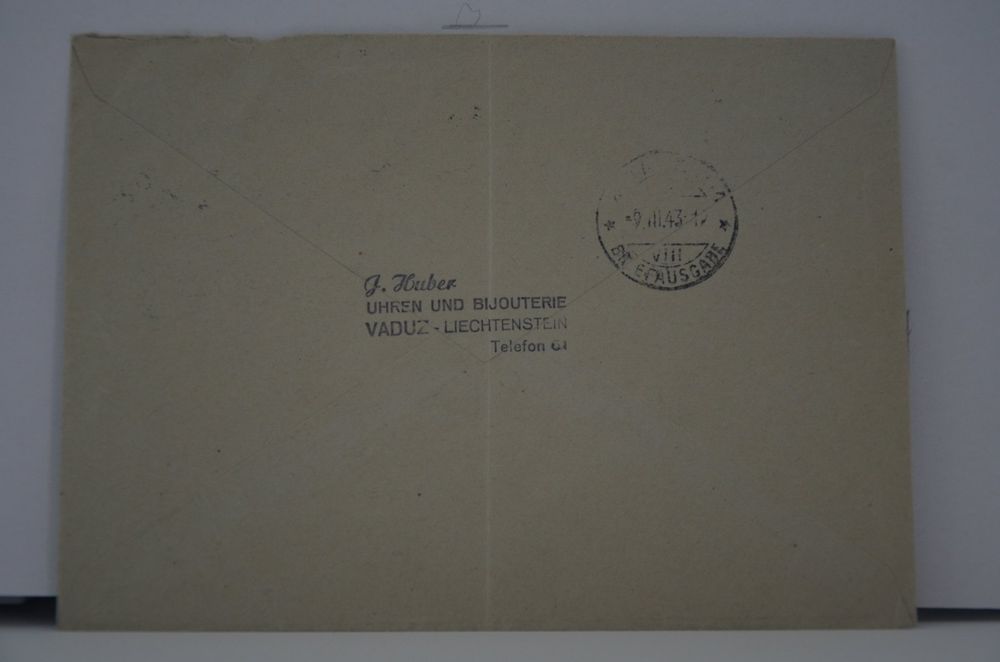 Fürstentum Lichtenstein FDC FL 7. März 1943 Vaduz (Neu (gemäss Beschreibung)) in Wetzikon ZH für ...