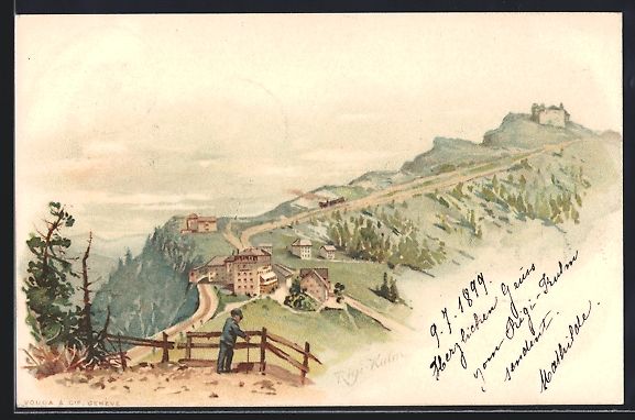 Litho Rigi-Kulm, Wanderer vor schöner A | Kaufen auf Ricardo