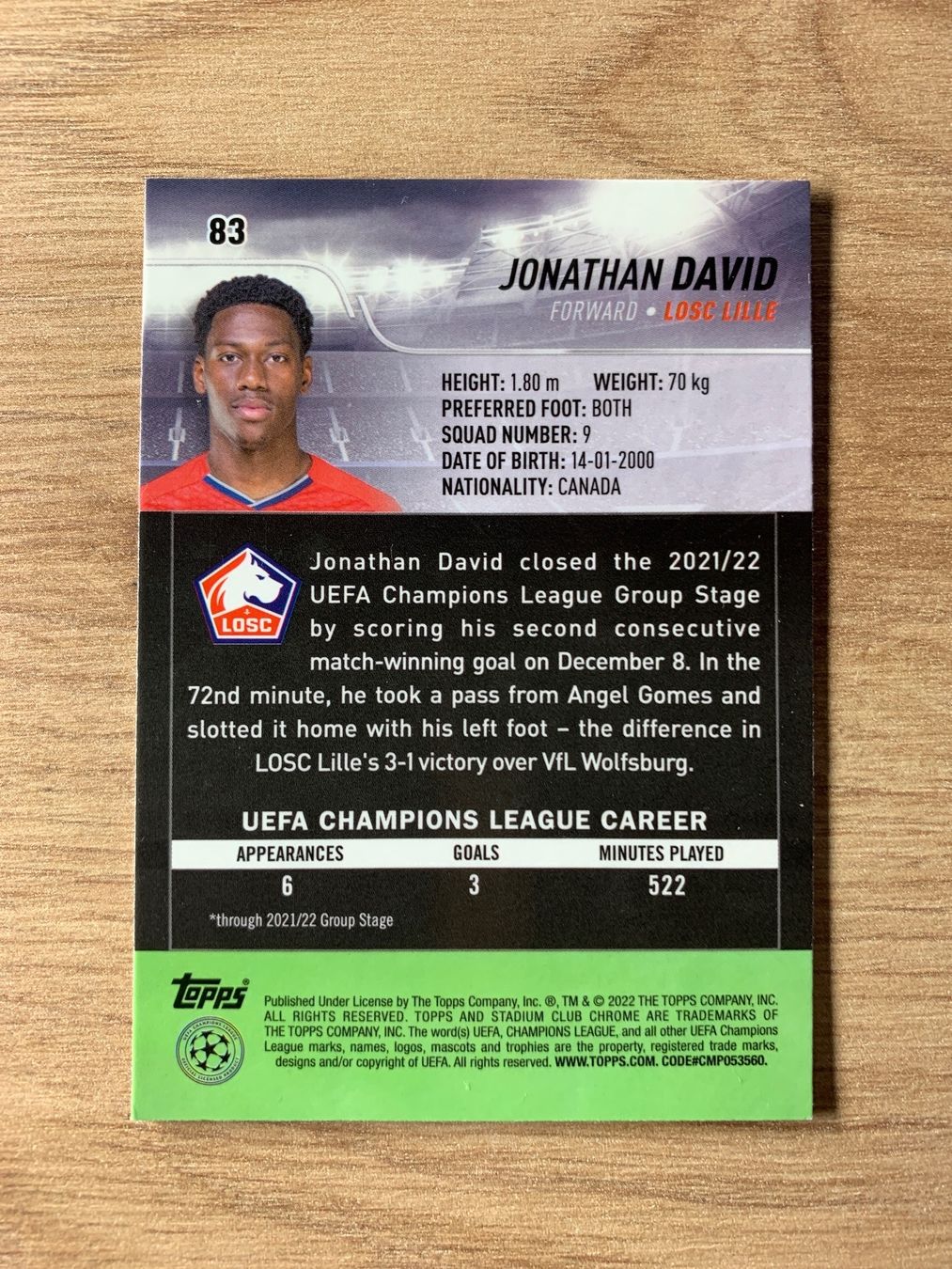 Soccer Jonathan David RC Stadium Club Chrome 🔥 (D'occasion) à Netstal ...