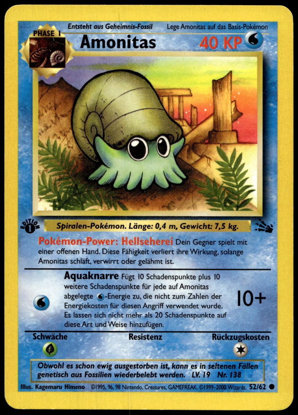 Amonitas 52/62 Pokémon Fossil 1.Edition ab 1.- (Gebraucht) in Uster für ...