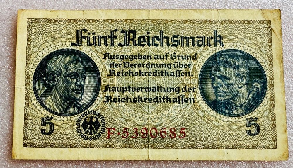 Alte 5 Reichsmark Banknote - Sammlerstück, Jahrgang 1942 (Gebraucht) in ...