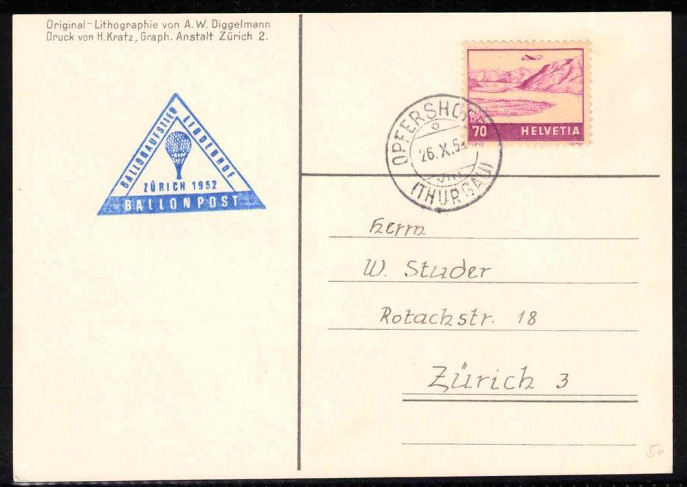 1952 Flugpost Brief "Ballonpost" (Neu (gemäss Beschreibung)) in Nuglar für CHF 1 – mit Lieferung ...