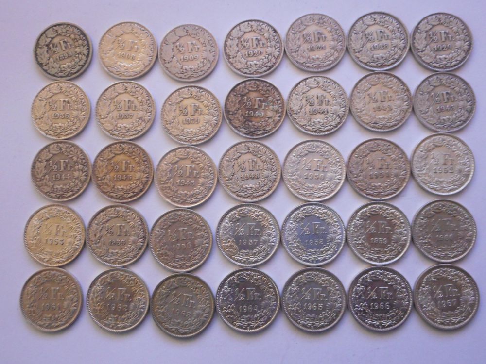 35 x 50 Rp. silber ab 1898 alles verschiedene Jahrgänge (Gebraucht) in Kriegstetten für CHF 49 ...