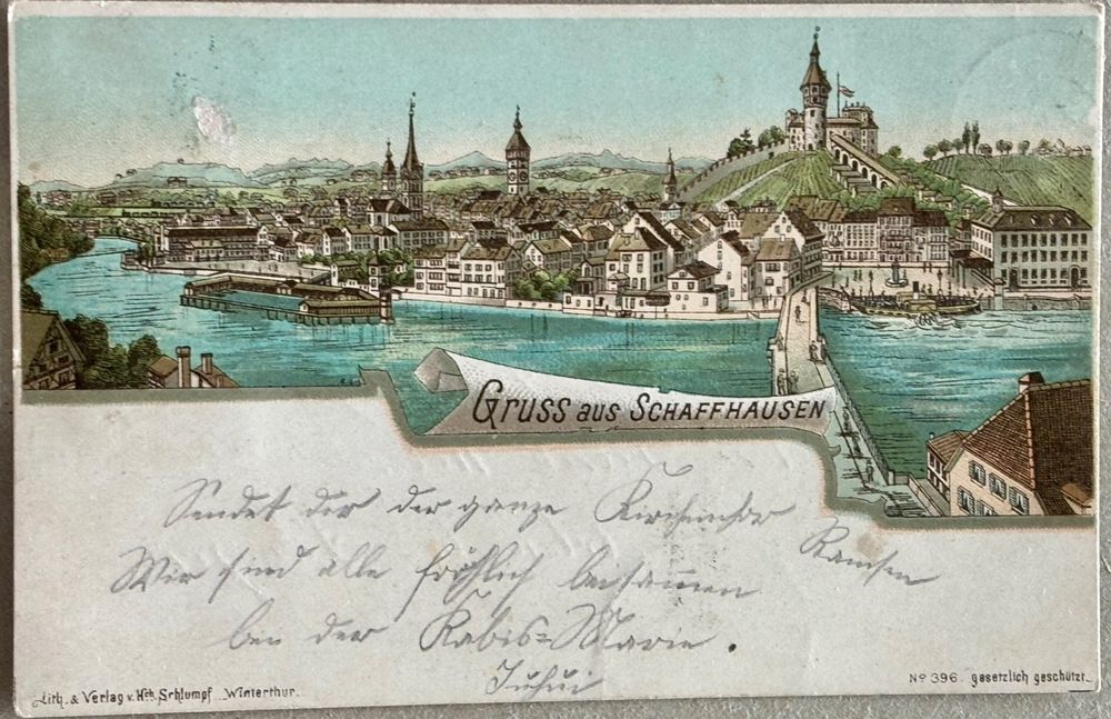 Gruss au Schaffhausen, Schlumpf Litho, 1900 (Gebraucht) in Frauenfeld für CHF 9 – mit Lieferung ...
