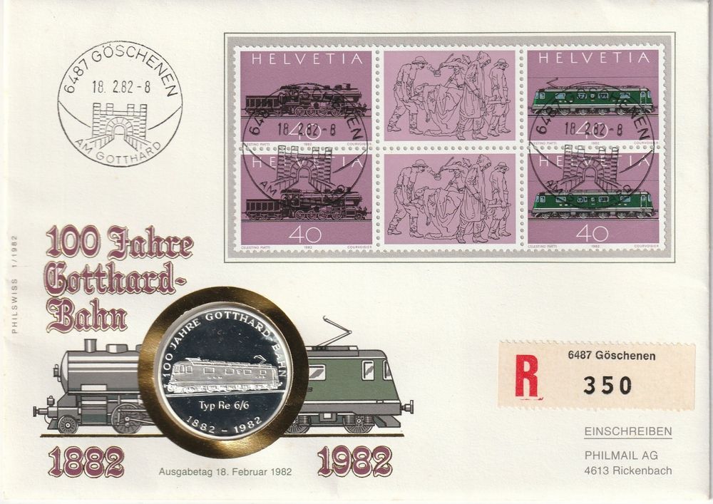 Numisbrief - 100 Jahre Gotthard-Bahn 1882 - 1982 (Gebraucht) in Bronschhofen für CHF 20 – mit ...