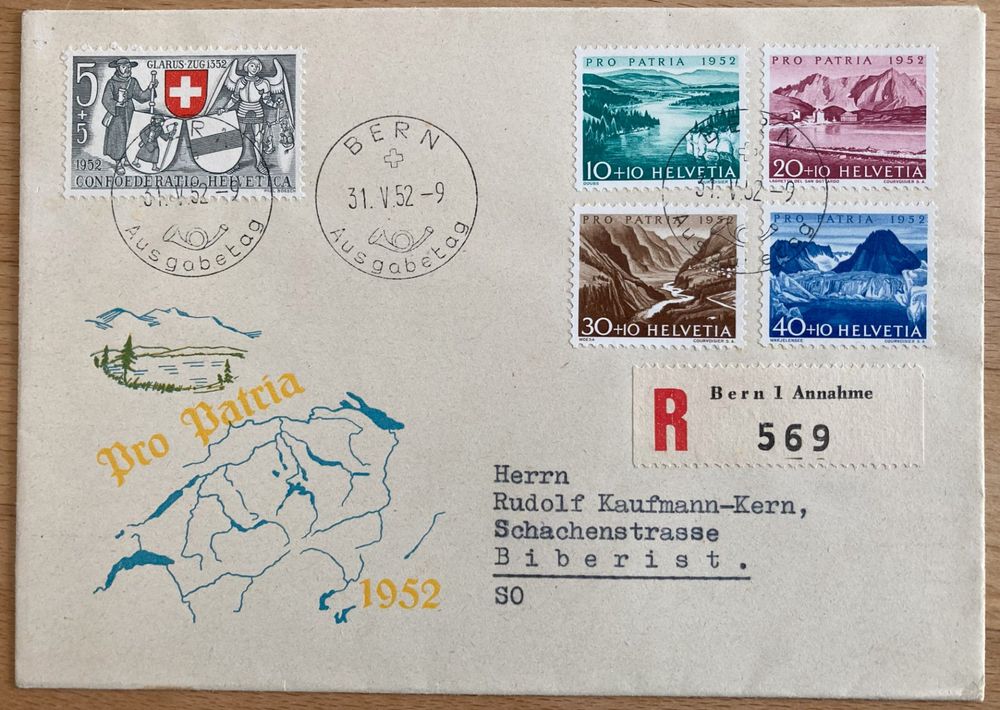 FDC Pro Patria 1952 illustriert P2, ET BERN SBK 250 Fr. (Gebraucht) in Flawil für CHF 50 – mit ...