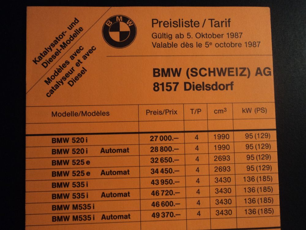 Preisliste Bmw 5er