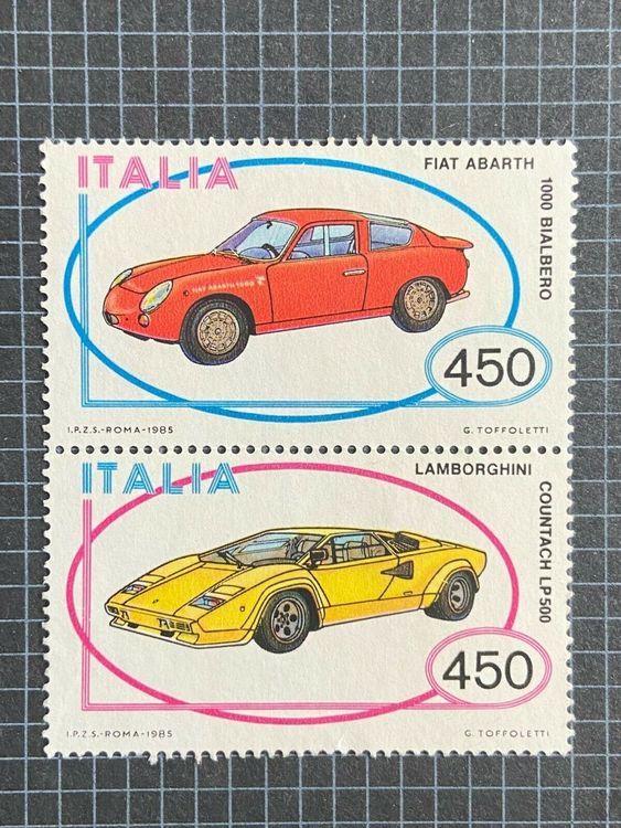 ITALY FIAT ABARTH & LAMBORGHINI PAIR OF STAMPS 1985 | Kaufen auf Ricardo