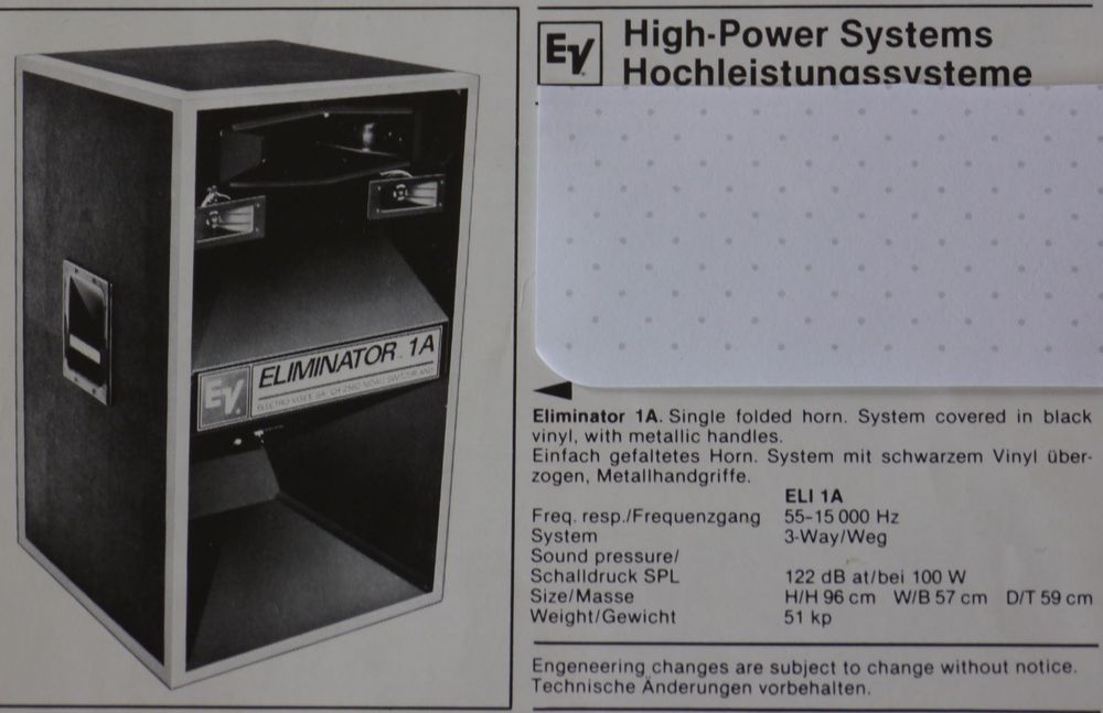 Electro Voice EV Eliminator 1A (Gebraucht) in Lengnau BE für CHF 396 ...