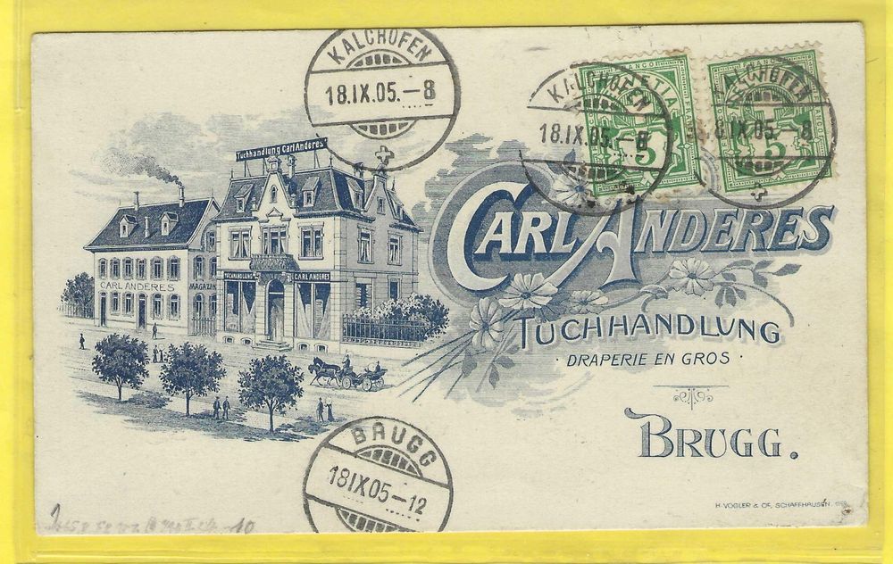 18.9.1905Strichlitho Tuchhandlung Carl Anderes,en gros,Brugg (Gebraucht) in Zürich für CHF 36 ...