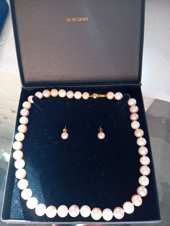 parure colier de veritable perle et or 750+ boucle d'oreille | Kaufen ...