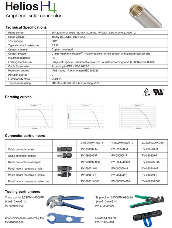 MC4 PV Stecker: AMPHENOL Helios 6.0MM2 Hochstrom 52A 10 Paar | Kaufen ...