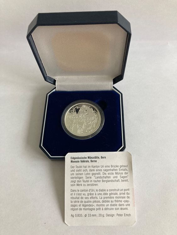 20 Fr. Gedenkmünze 1994 Teufelsbrücke PP (Neu und originalverpackt) in St.Gallen für CHF 30 ...