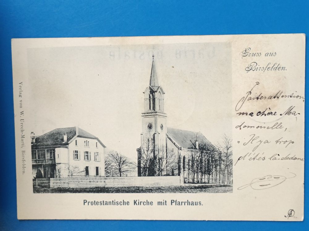 Alte PK / Gruss aus Birsfelden - Kirche mit Pfarrhaus / 1898 (Gebraucht) in Brugg AG für CHF 15 ...