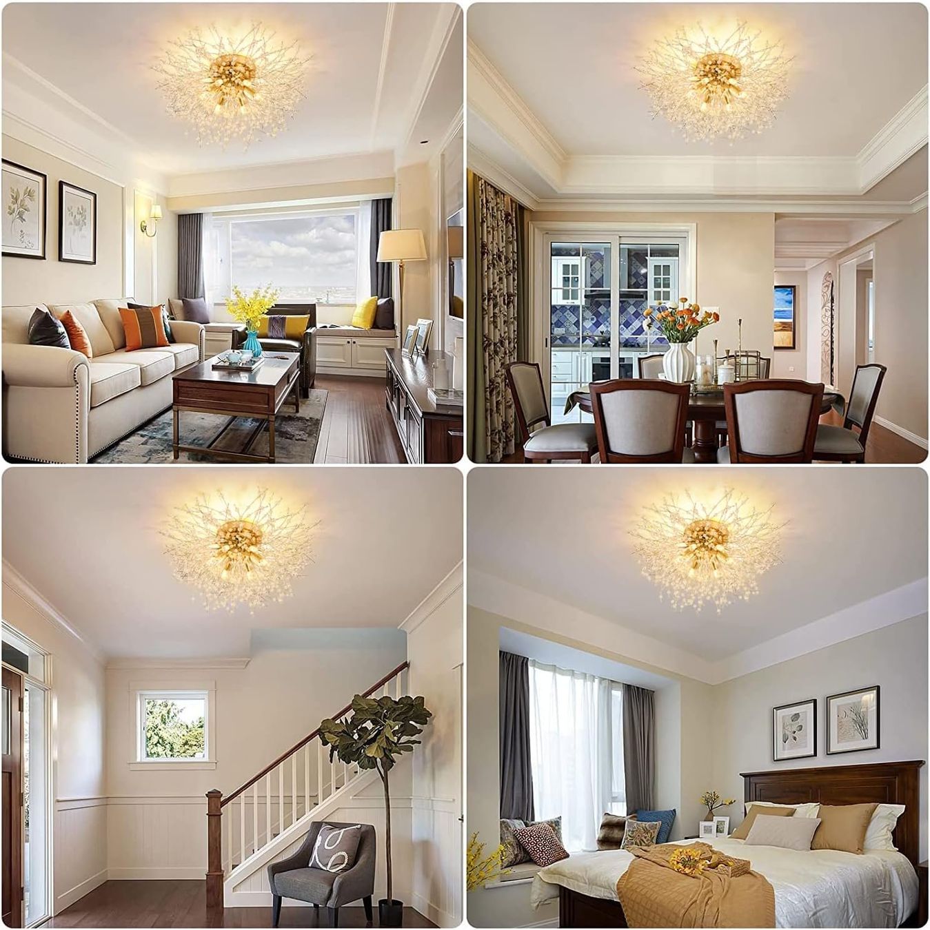 Kristall Feuerwerk Deckenleuchte Dimmbare Hängelampe Gold (Neu und ...