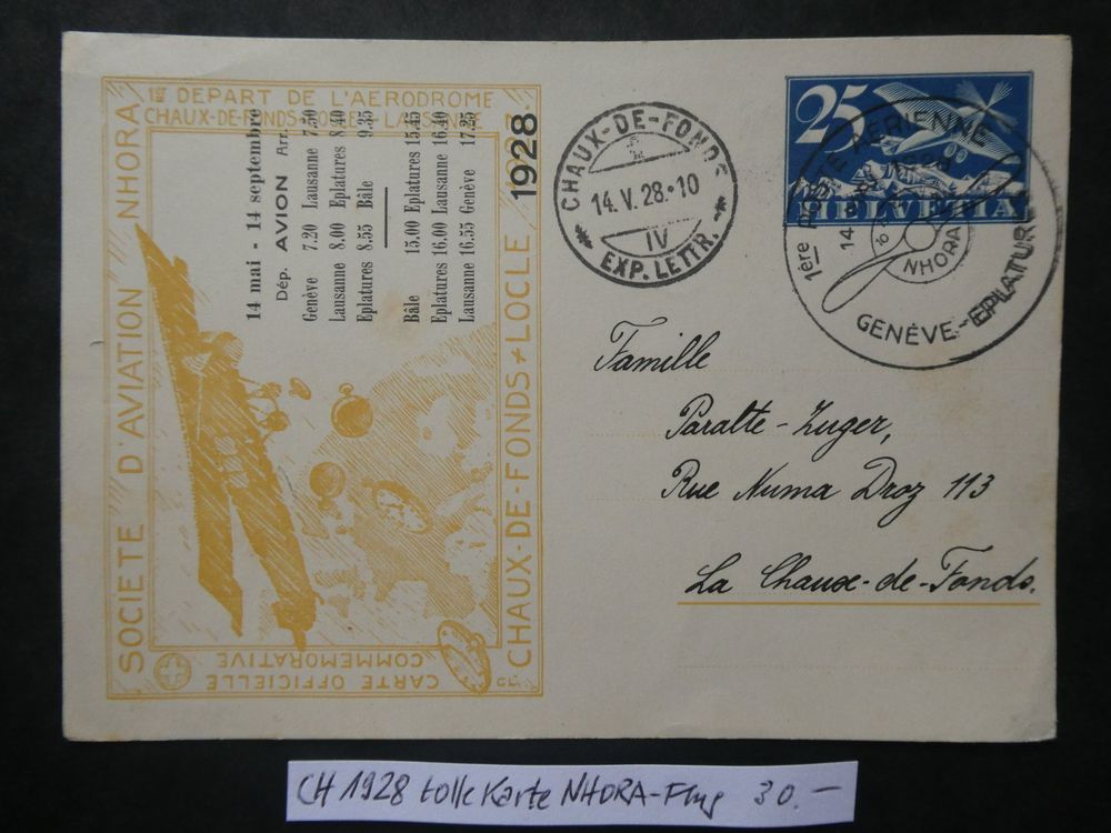 CH 1928 tolle Flugpostkarte NHORA (Gebraucht) in Lausen für CHF 4.5 – mit Lieferung auf Ricardo ...