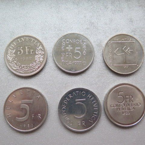 6 x 5 Schweizer Franken Gedenkmünzen, Pestalozzi, Ansermet (Gebraucht) in Schaffhausen für CHF ...
