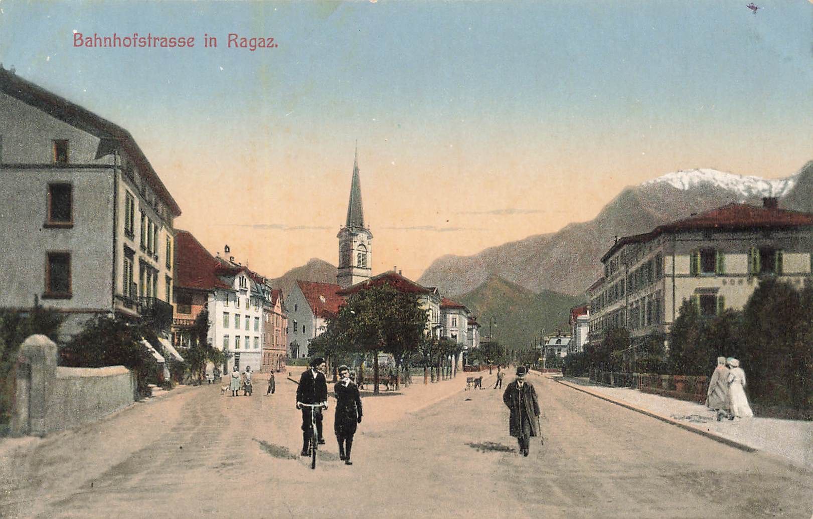 Bad Ragaz (SG) – Bahnhofstrasse mit Pfarrkirche anime (Gebraucht) in ...