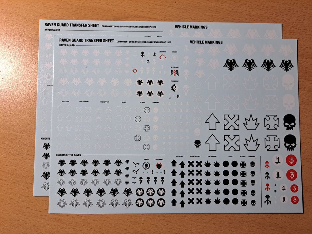 Warhammer 40k Space Marines Raven Guard Transfer Sheet 2x (Neu (gemäss ...