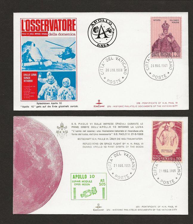 Apollo 10 Vatikan 2 x Brief NASA Lunar Modul Splashdown (Neu (gemäss ...