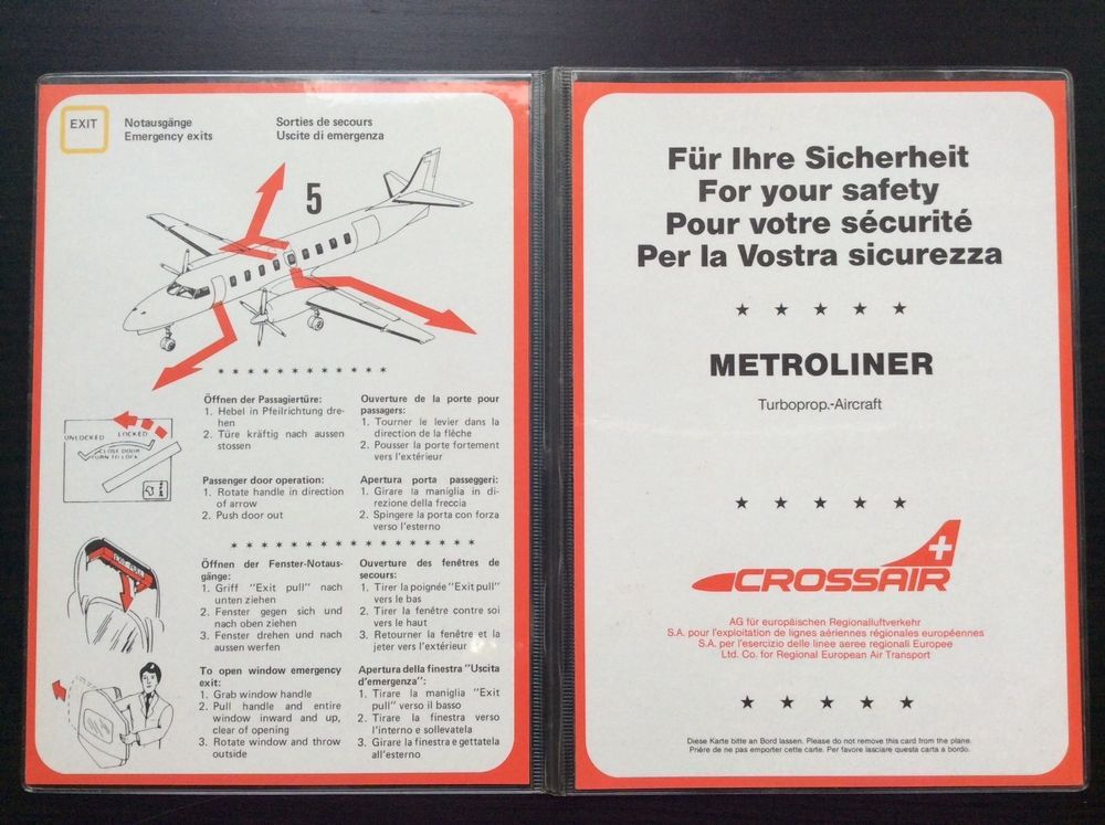1985 Crossair Metroliner Safety Card | Kaufen auf Ricardo