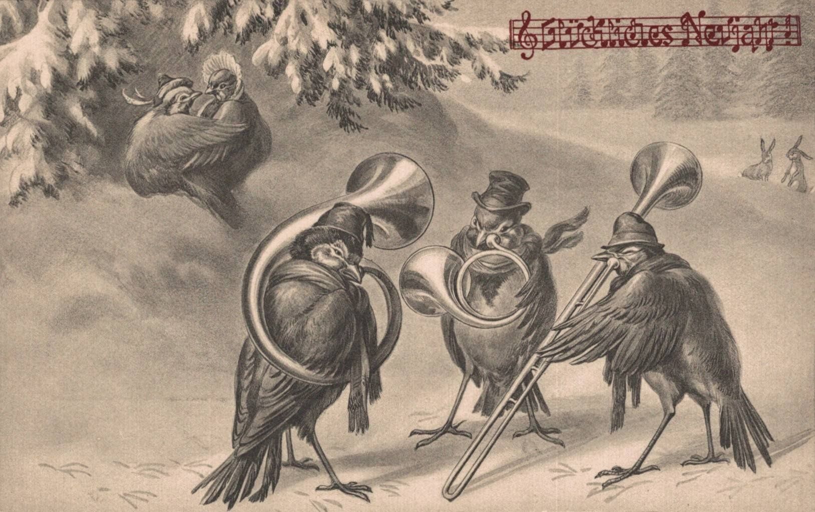 Neujahrskarte, Vögel Instrument Rarität Fröhliche Botschaft (Gebraucht ...