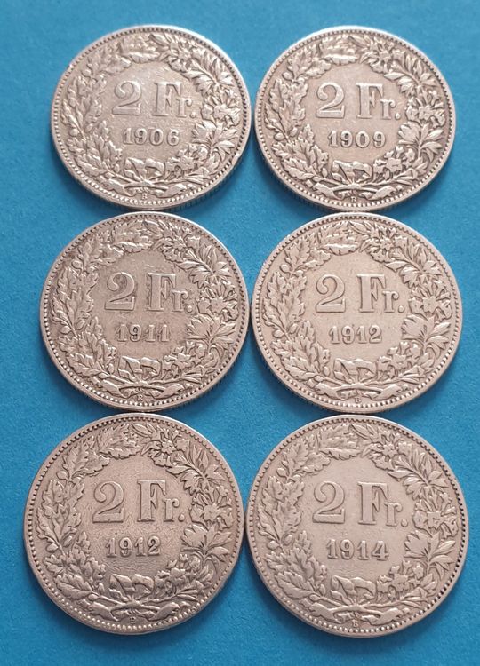 6 X 2 FRANKEN SILBERMÜNZEN 1906 BIS 1914 RAR | Kaufen auf Ricardo